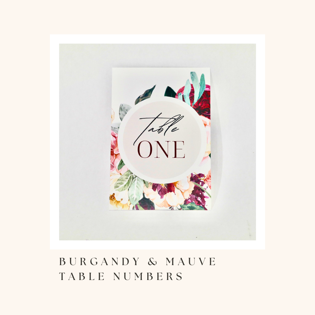 Burgundy and Mauve Table Numbers – Perfect Day Decorating