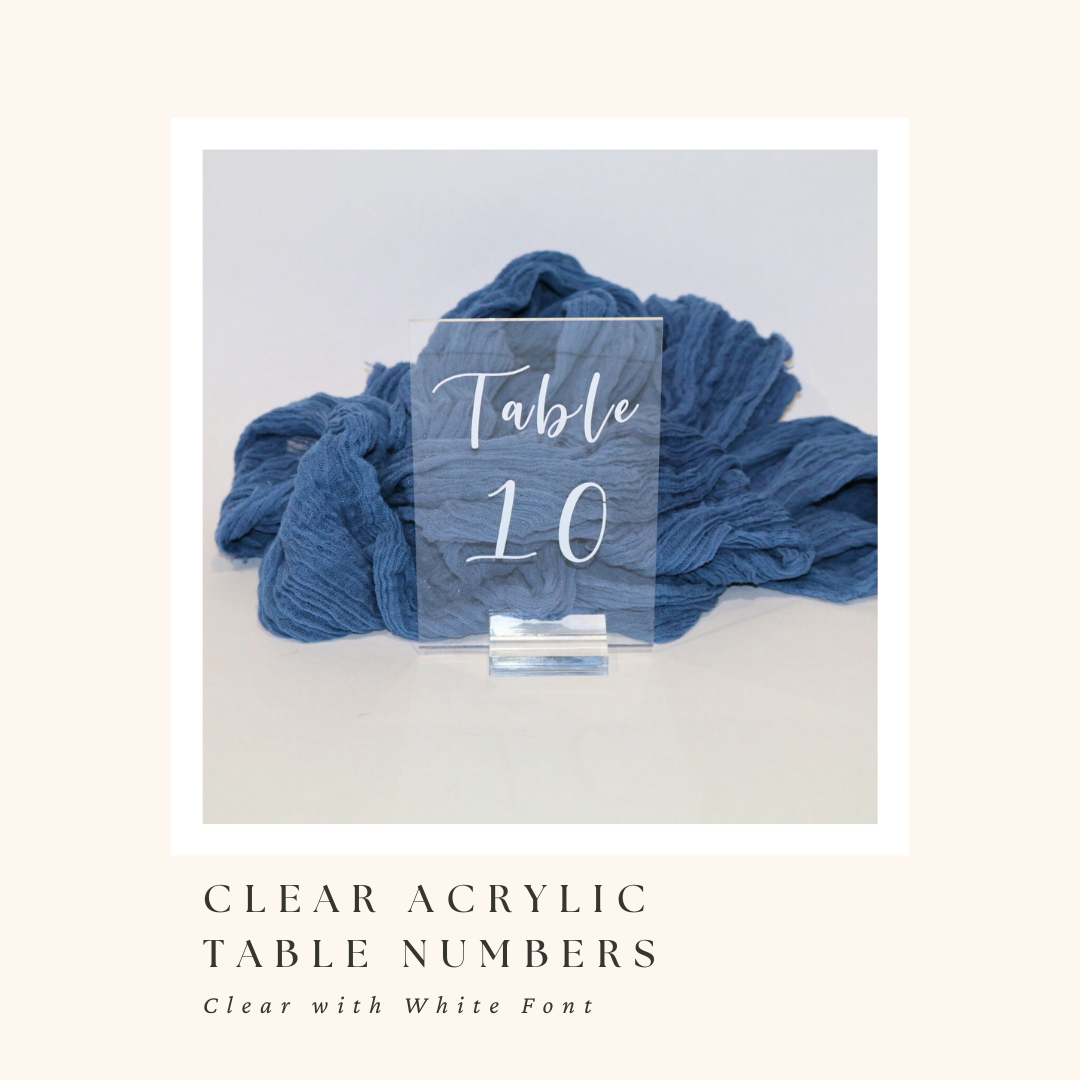 Clear Acrylic Table Numbers with White Font – Perfect Day Decorating