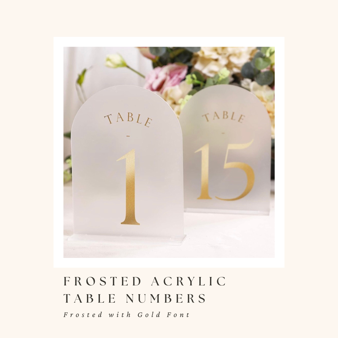 Frosted Acrylic Table Numbers with Gold Font – Perfect Day Decorating
