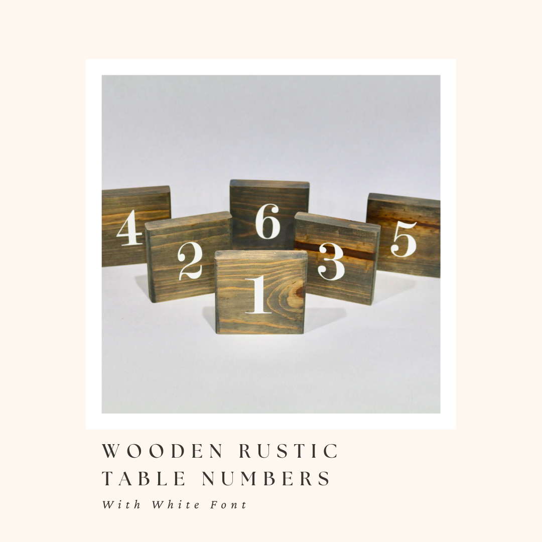 Wooden Rustic Table Numbers with White Font – Perfect Day Decorating